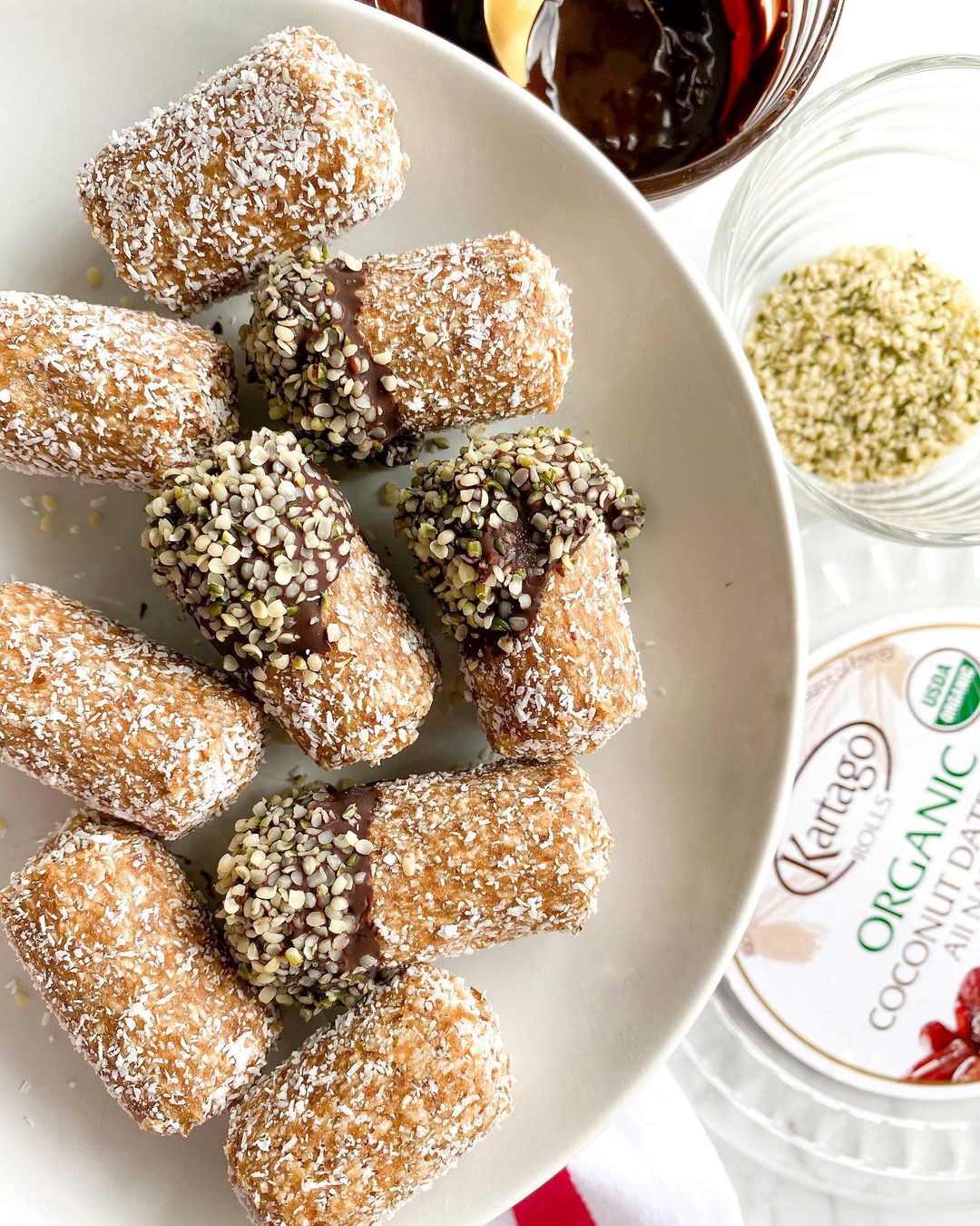 Dark Chocolate Coconut Date Rolls - with organic Tunisia dates